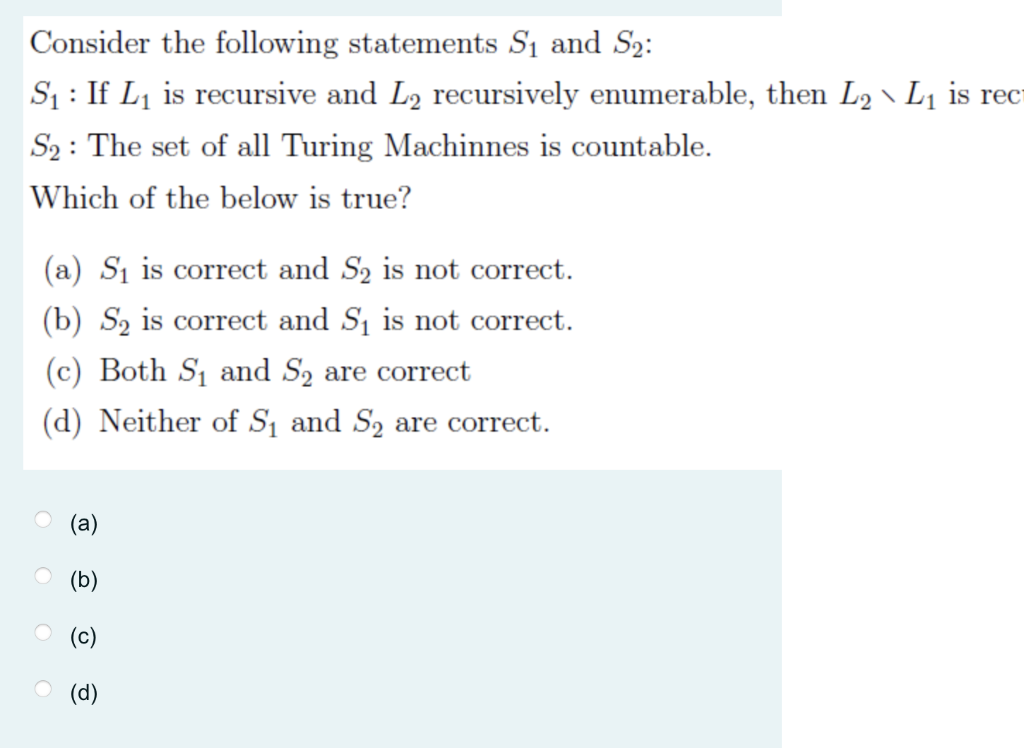 Solved Consider the following statements S1 and S2: S1: If | Chegg.com