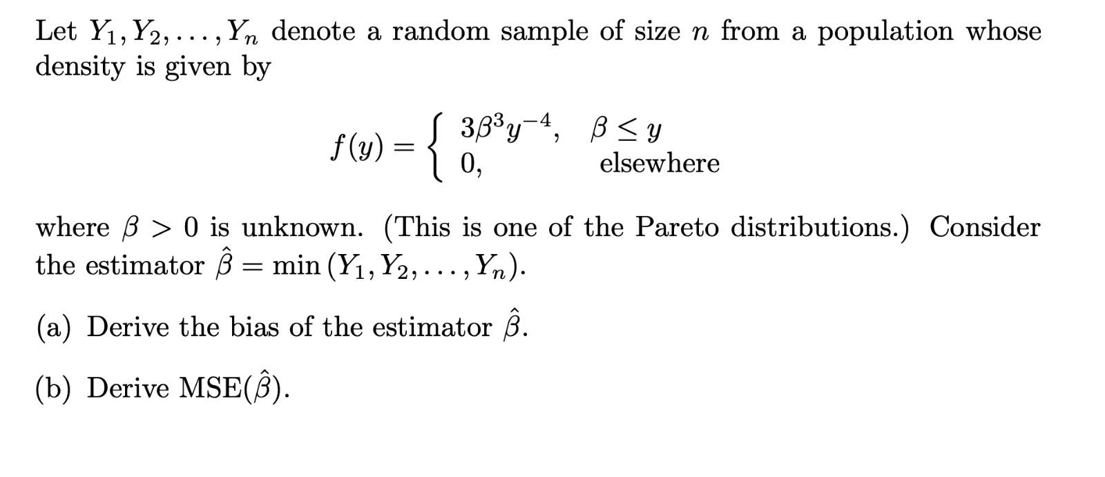 Solved Let Y1,Y2,…,Yn denote a random sample of size n from | Chegg.com