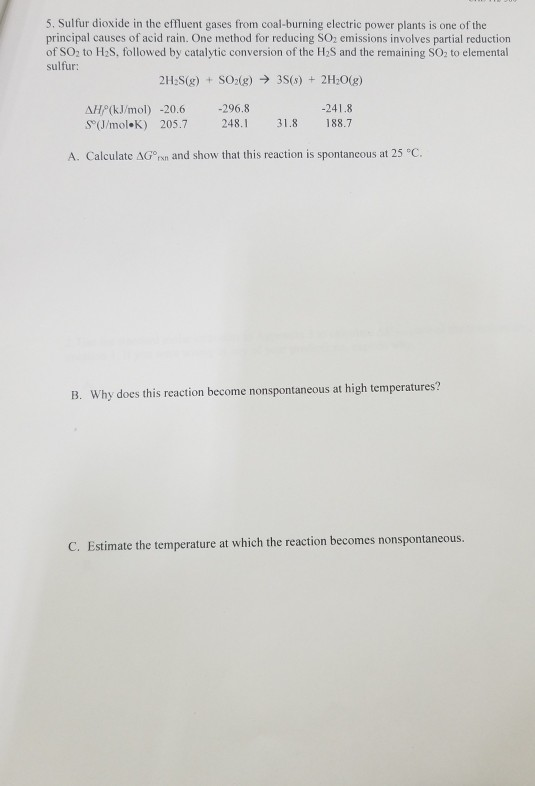 Solved 5. Sulfur dioxide in the effluent gases from | Chegg.com