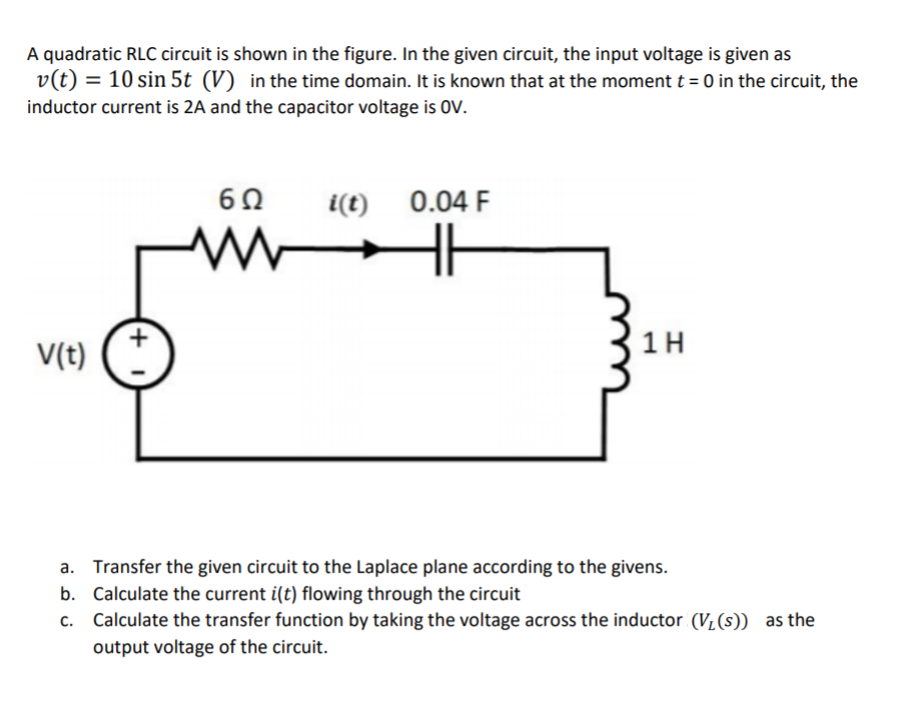 Solved A quadratic RLC circuit is shown in the figure. In | Chegg.com