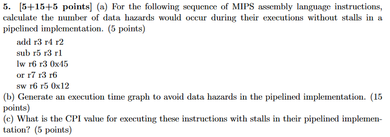 Solved 5. [5+15+5 points] (a) For the following sequence of | Chegg.com