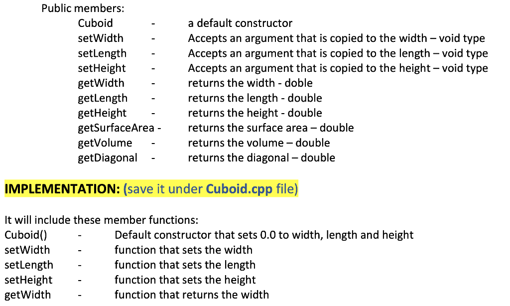 Solved Write a program that demonstrates the Cuboid class by | Chegg.com
