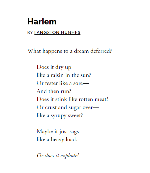 larlem Y LANGSTON HUGHES What happens to a dream | Chegg.com