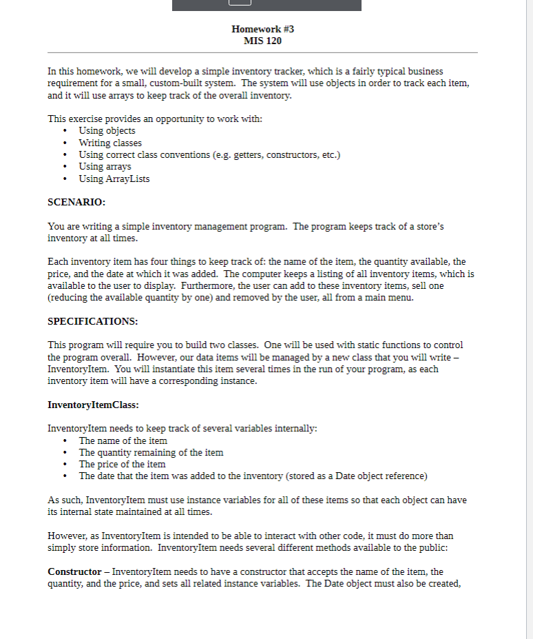Homework #3 MIS 120 In this homework, we will develop | Chegg.com