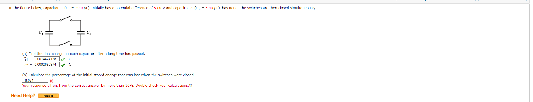 Solved figure below, capacitor 1(C1=29.0μF) initially has a | Chegg.com