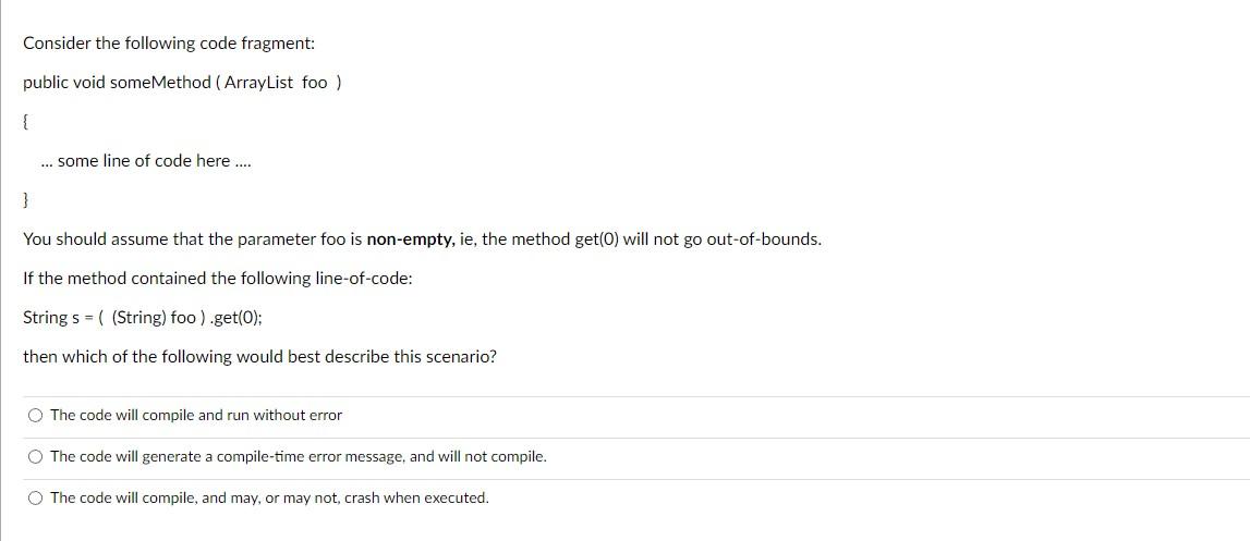 Solved Consider the following code fragment: public void | Chegg.com