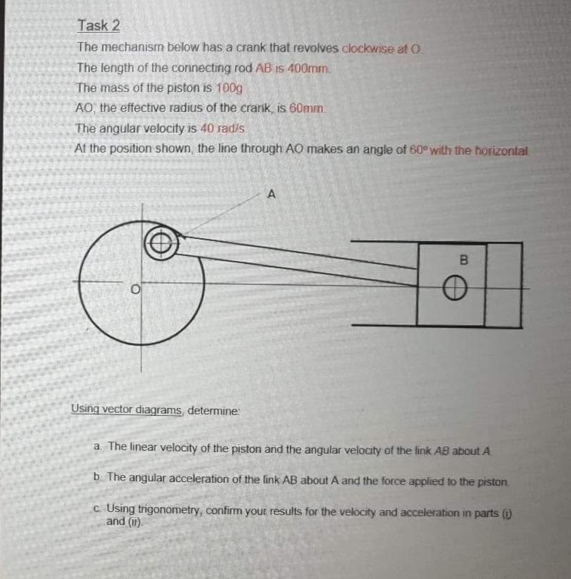 Solved Task 2 The mechanism below has a crank that revolves | Chegg.com
