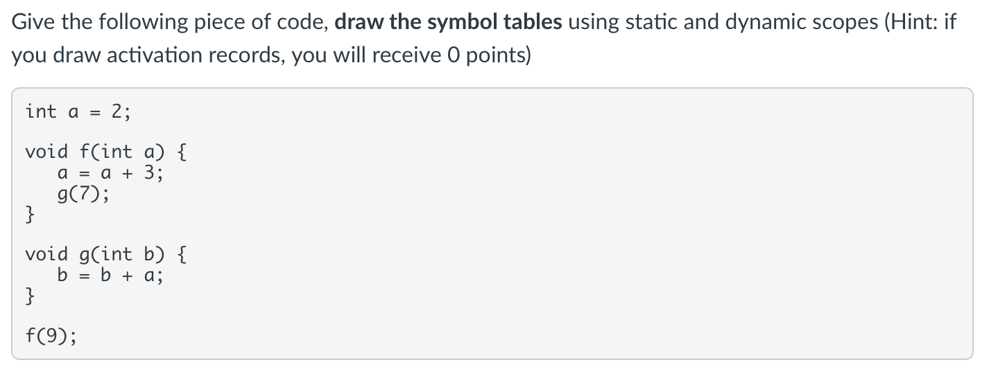 Solved Give the following piece of code, draw the symbol | Chegg.com