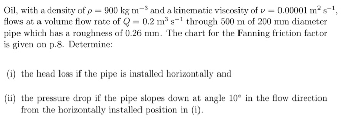 Solved Oil, with a density of ? = 900 kg m-3 and a kinematic | Chegg.com