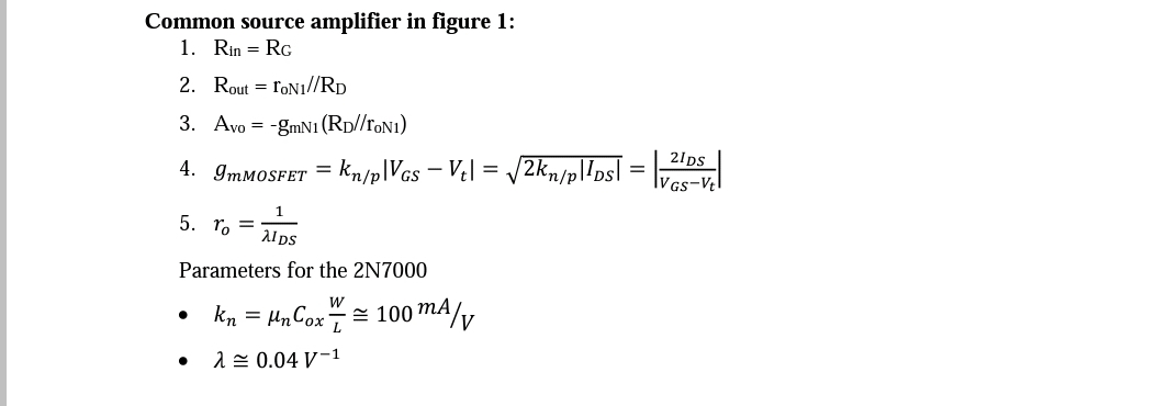 NMOS common source amplifier design: Complete the | Chegg.com