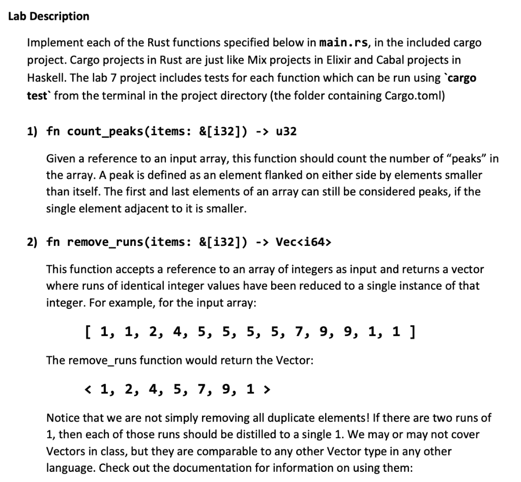 Solved b Description Implement each of the Rust functions | Chegg.com