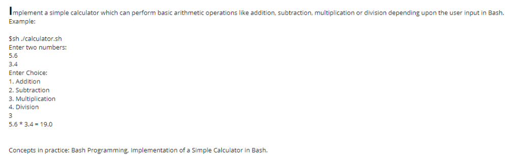 Solved mplement a simple calculator which can perform basic | Chegg.com