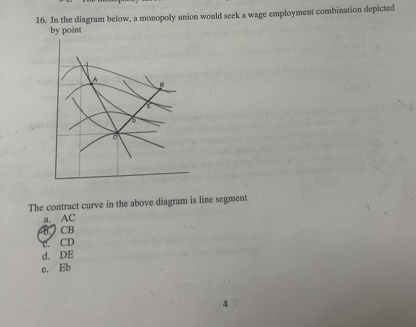 Solved 16. In the diagram below, a monopoly union would seek | Chegg.com