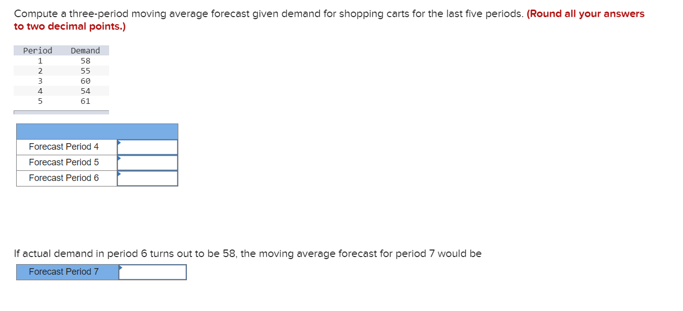 Solved Compute a three-period moving average forecast given | Chegg.com