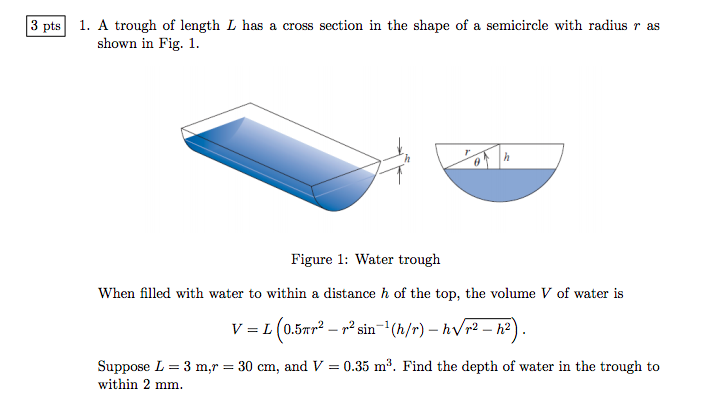 Solved 3 pts 1. A trough of length L has a cross section in | Chegg.com
