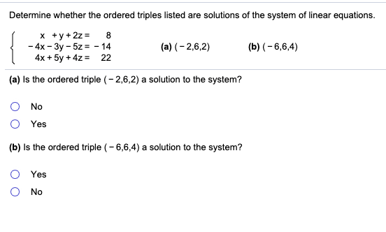 Solved Determine whether the ordered triples listed are | Chegg.com