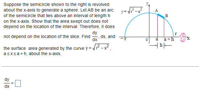 Solved Suppose the semicircle shown to the right is revolved | Chegg.com