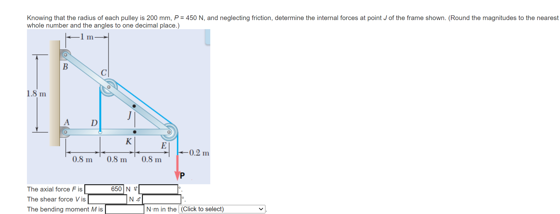 Solved Knowing that the radius of each pulley is 200 mm, P = | Chegg.com