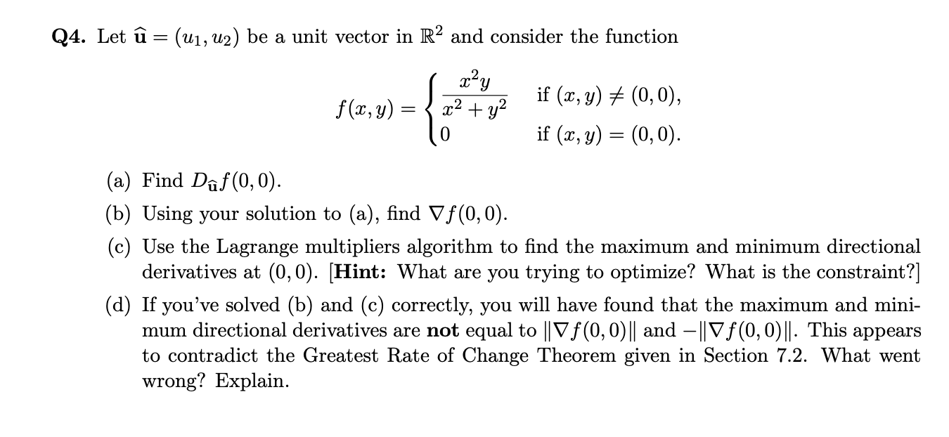 Solved Q4. Let u=(u1,u2) be a unit vector in R2 and consider | Chegg.com
