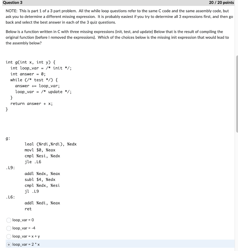 Solved Question 3 20/20 points NOTE: This is part 1 of a 3 | Chegg.com