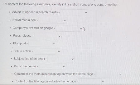 Solved For each of the following examples, identify if it is | Chegg.com