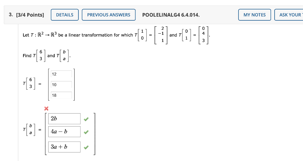 Solved 3. [3/4 points) DETAILS PREVIOUS ANSWERS POOLELINALG4 | Chegg.com