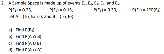 Solved 2. A Sample Space is made up of events E1,E2,E3,E4, | Chegg.com