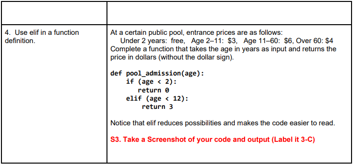 Solved 4. Use elif in a function definition. At a certain | Chegg.com