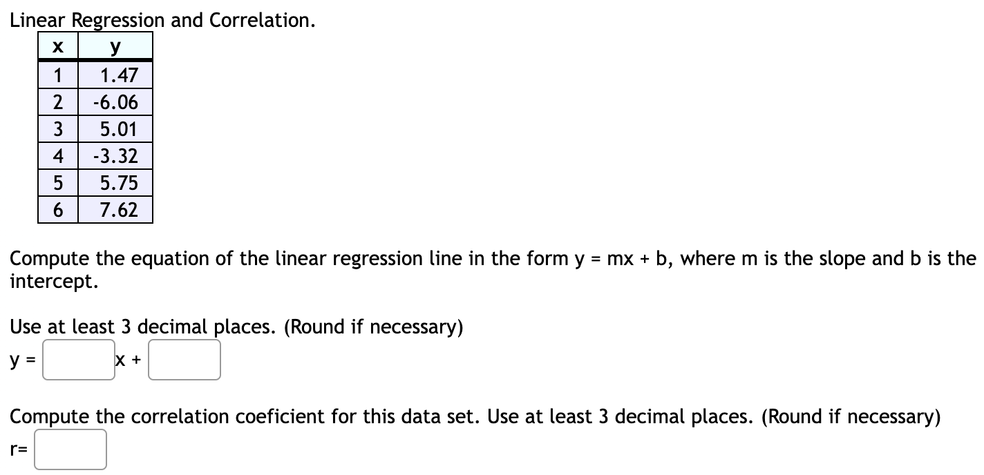 Solved Linear Regression and Correlation. Compute the | Chegg.com