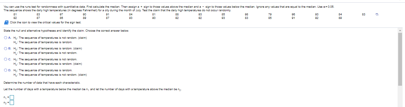 Solved You can use the runs test for randomness with | Chegg.com