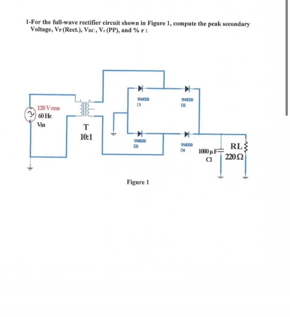 Solved 1-For the full-wave rectifier circuit shown in Figure | Chegg.com