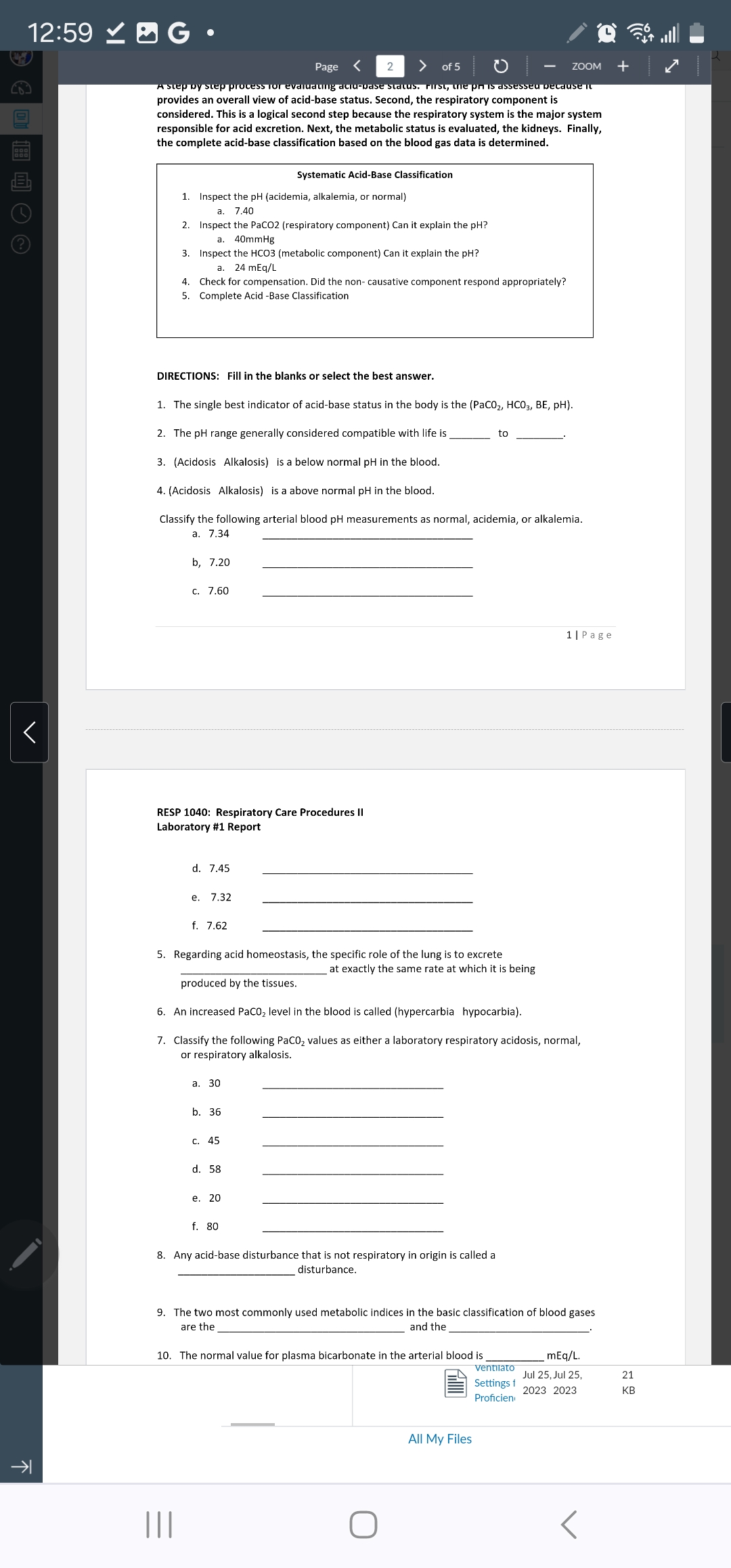 Solved provides an overall view of acid-base status. Second, | Chegg.com