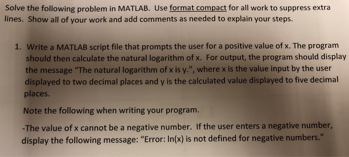 Solved Solve the following problem in MATLAB. Use format | Chegg.com