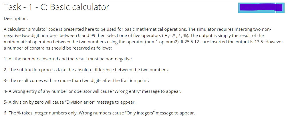 Task - 1 - C: Basic calculator Description: A | Chegg.com