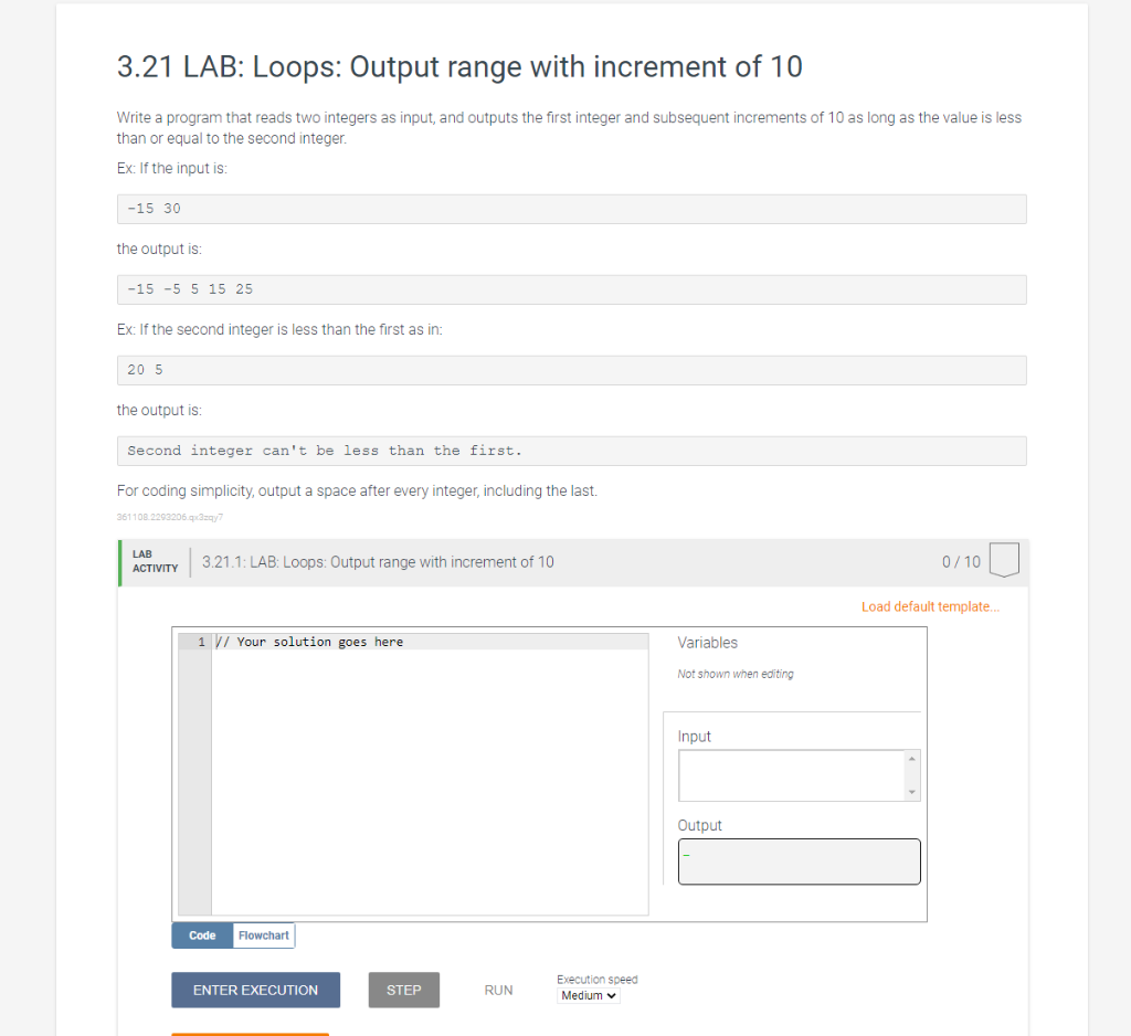 Solved 3 21 Lab Loops Output Range With Increment Of 10