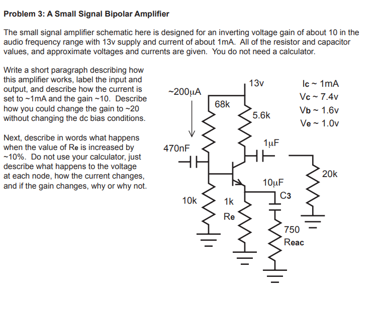 Solved Problem 3: A Small Signal Bipolar Amplifier The small | Chegg.com