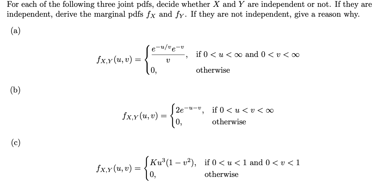 Solved For each of the following three joint pdfs, decide | Chegg.com