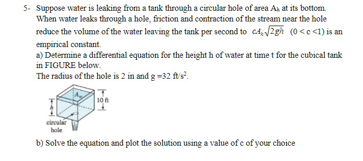 Solved 5- Suppose water is leaking from a tank through a | Chegg.com