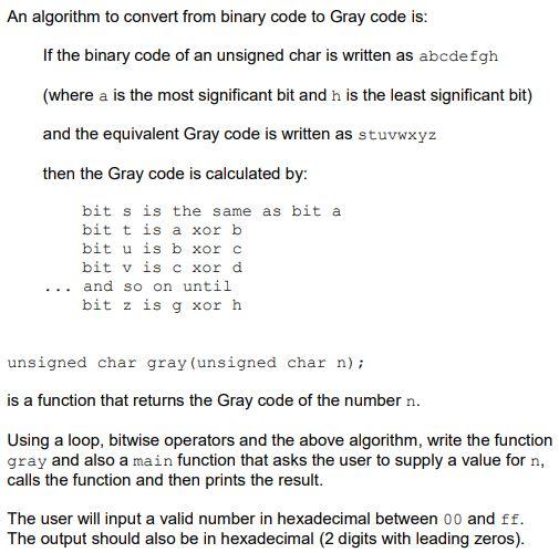 An algorithm to convert from binary code to Gray code | Chegg.com