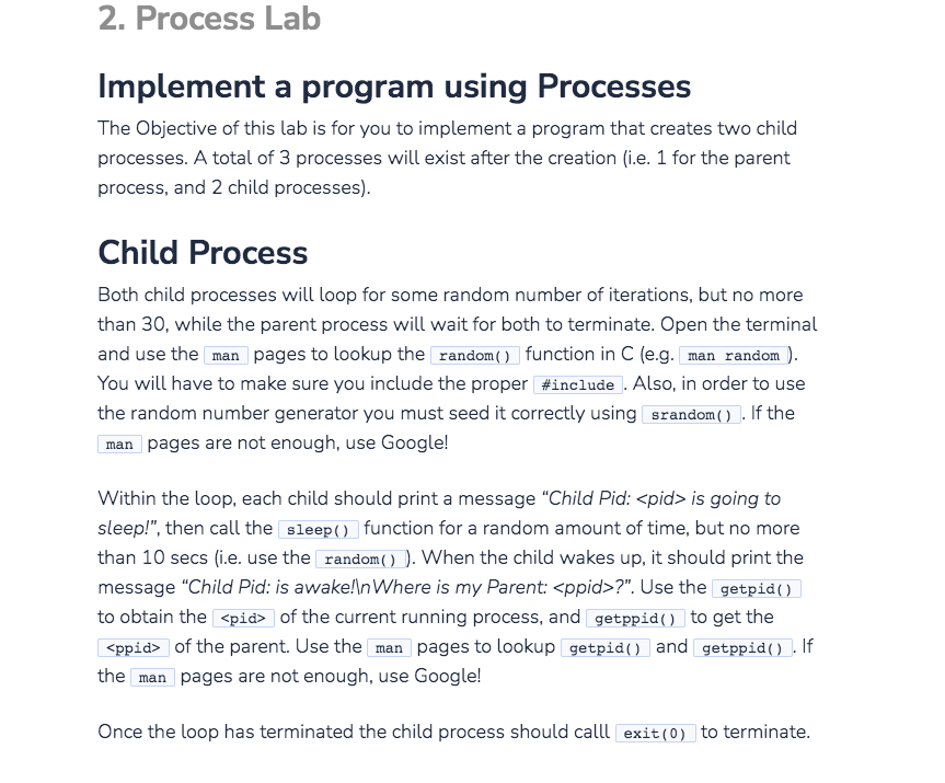 Solved 2. Process Lab Implement a program using Processes | Chegg.com