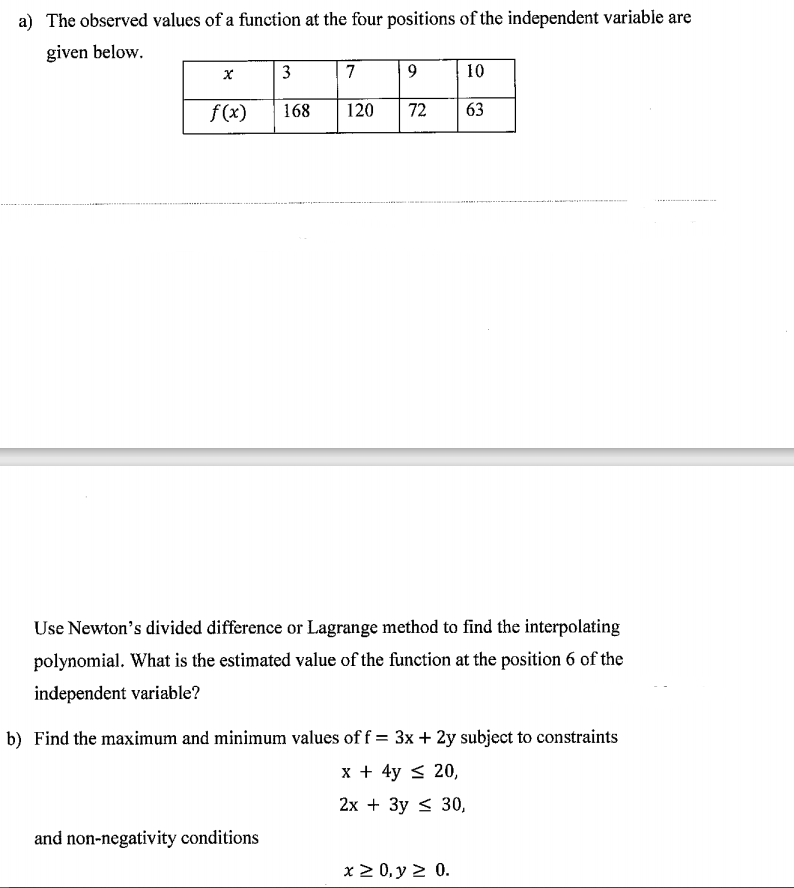 Solved a) The observed values of a function at the four | Chegg.com