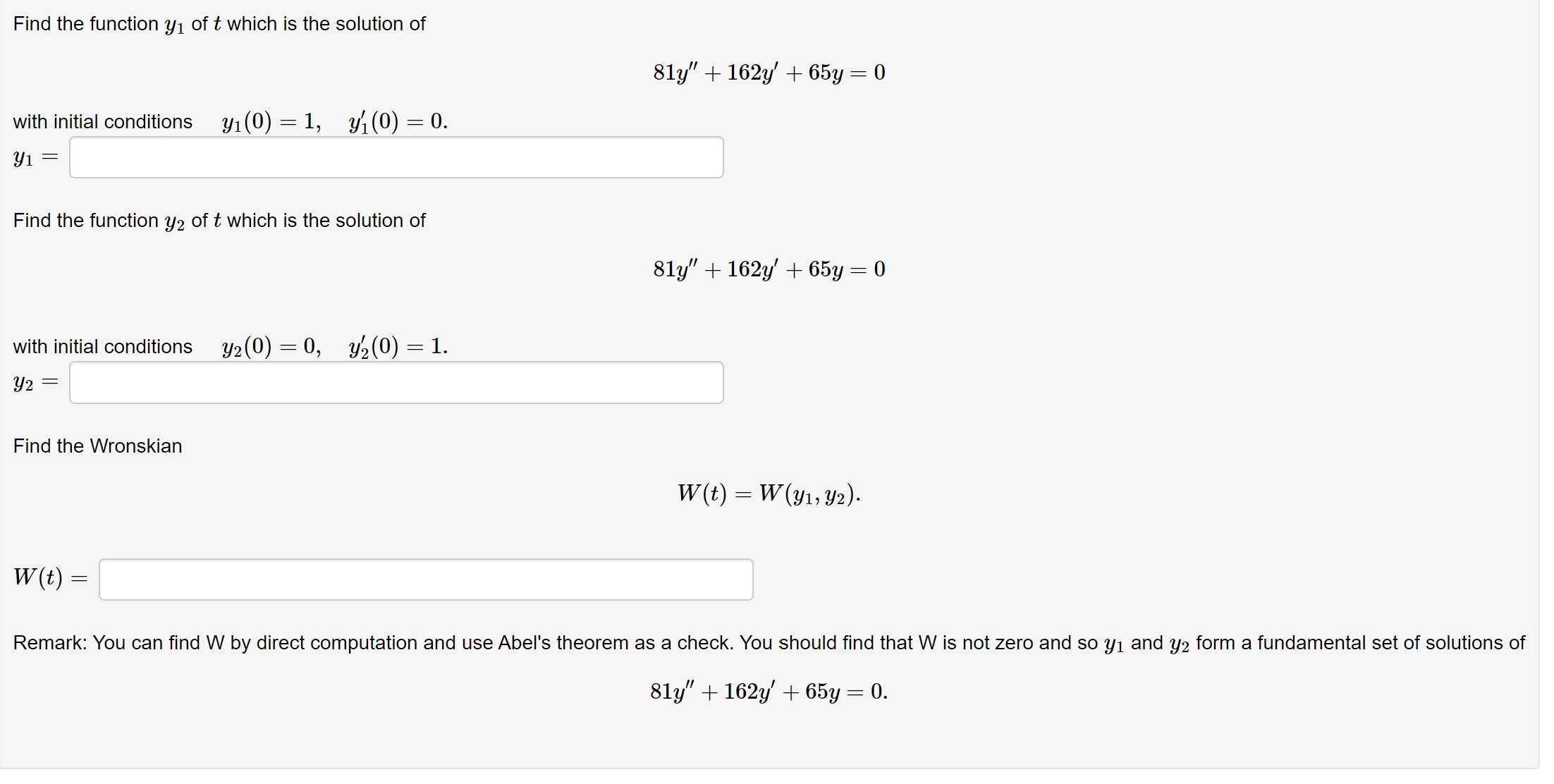 Solved Find the function y1 of t which is the solution of | Chegg.com