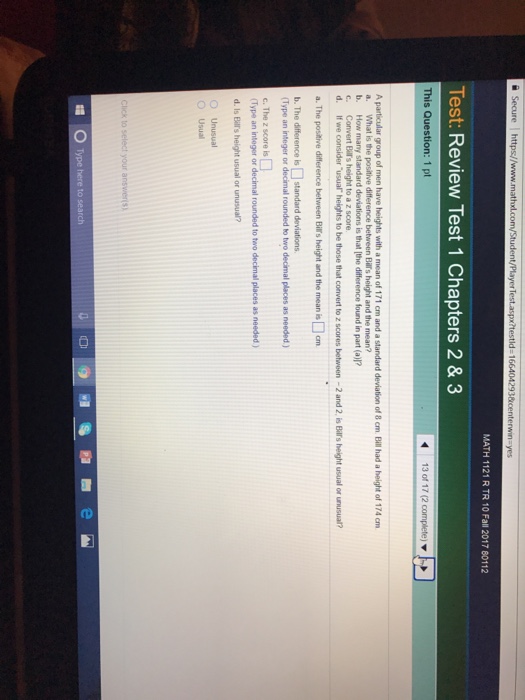 Solved testid=16 MATH 1121 R TR 10 Fall 2017 80112 Test: | Chegg.com