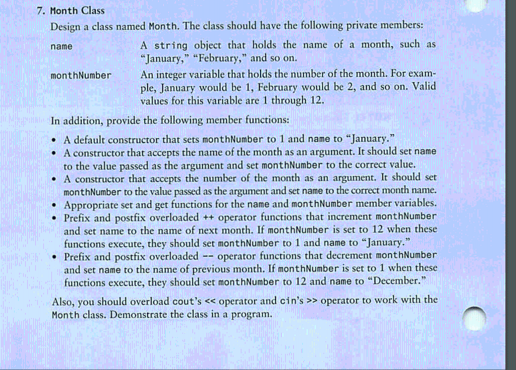 Solved Name 7 Month Class Design A Class Named Month The 