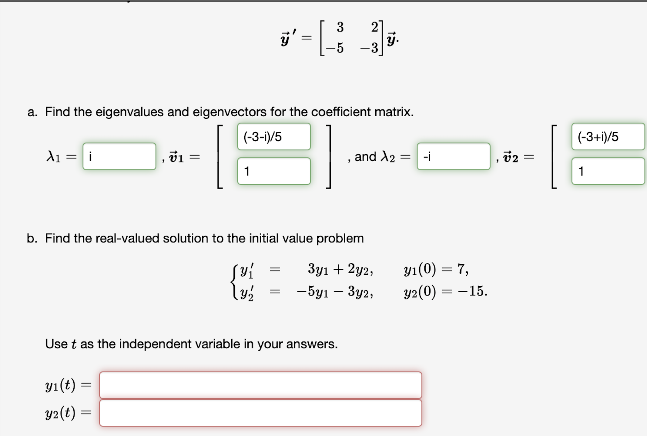 Solved y′=[3−52−3]y a. Find the eigenvalues and eigenvectors | Chegg.com