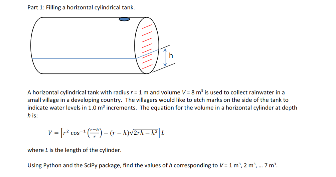 Solved Part 1: Filling a horizontal cylindrical tank. A | Chegg.com