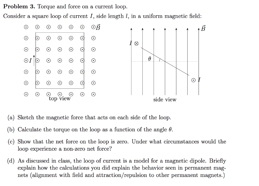 Solved Problem 3. Torque and force on a current loop. | Chegg.com