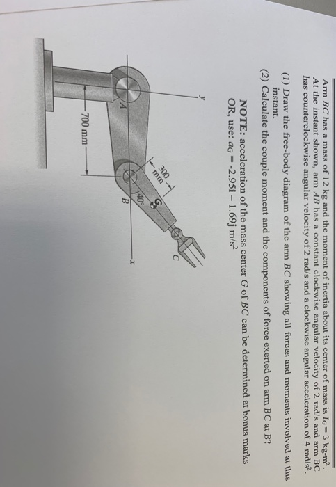 Solved Arm BC has a mass of 12 kg and the moment of inertia | Chegg.com