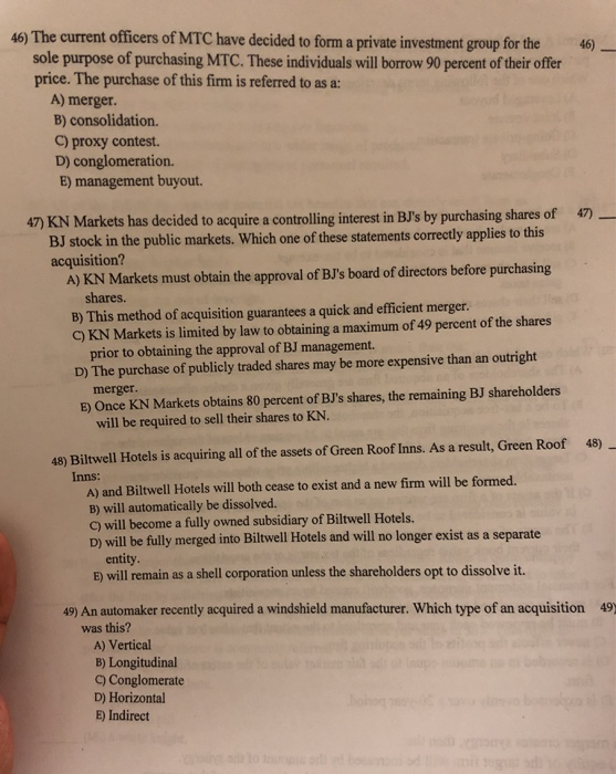 Solved 46) The current officers of MTC have decided to form | Chegg.com
