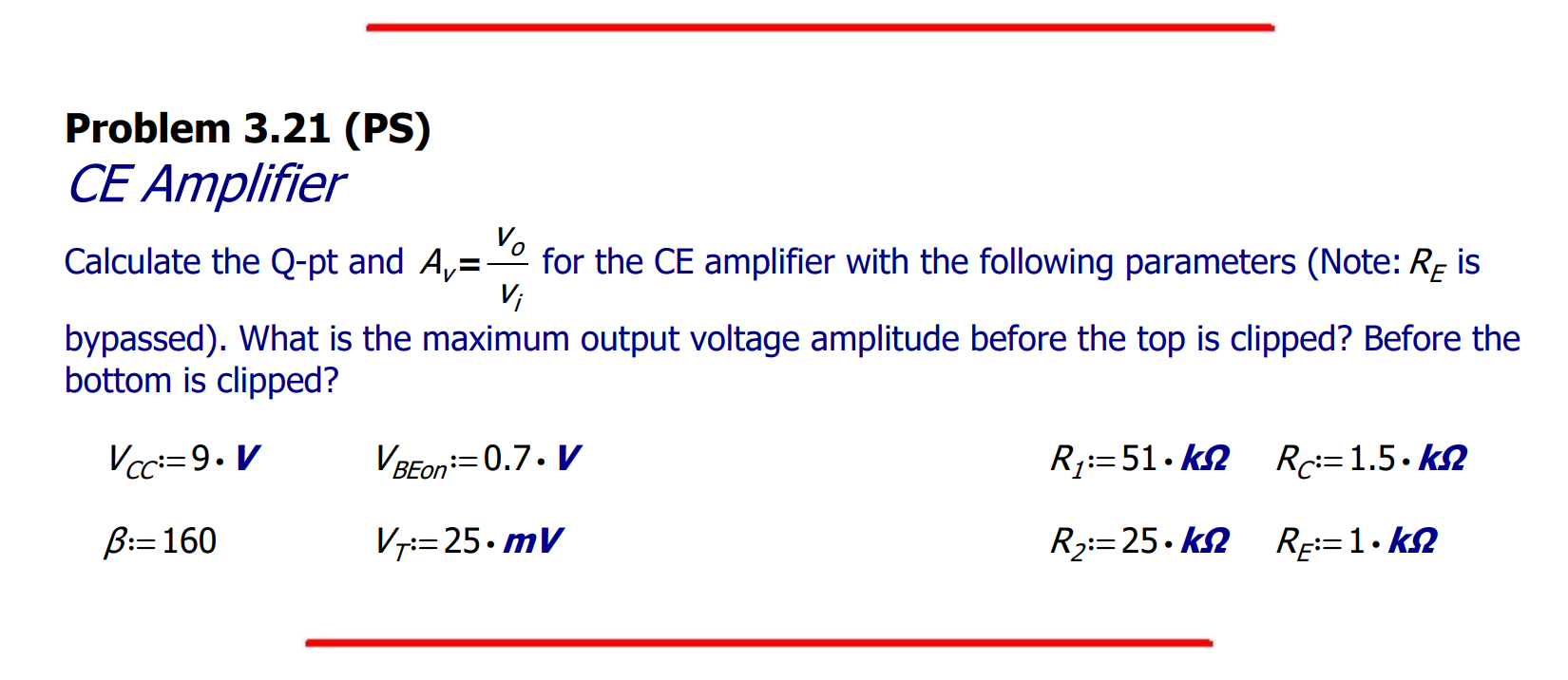 Solved Calculate the Q-pt and Av=vivo for the CE amplifier | Chegg.com